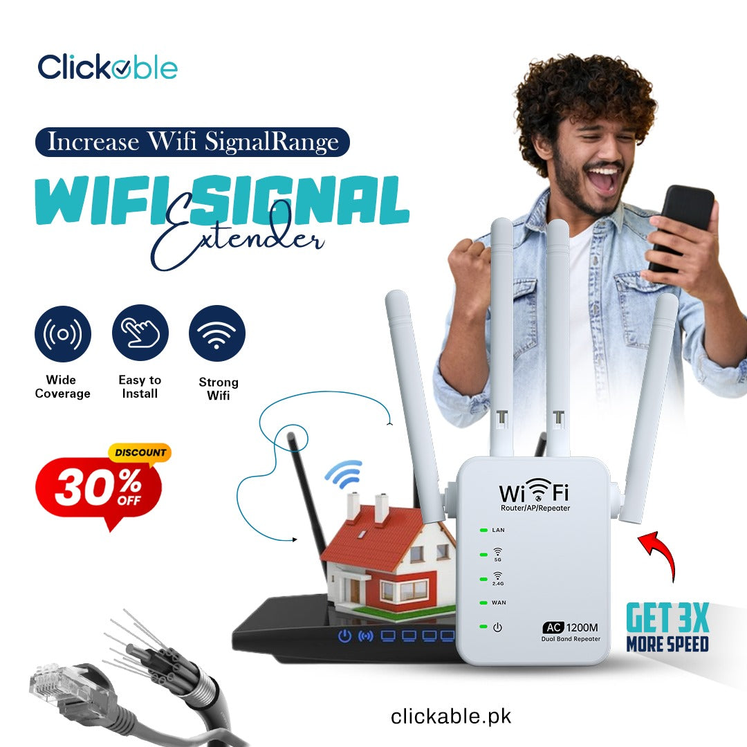 WiFi Signal Extender –Boost Coverage & Speed – Clickable.pk