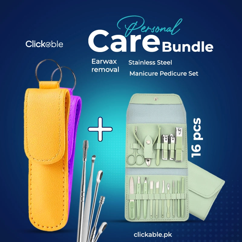 Personal Care Bundle Earwax Kit+16 Pcs Manicure Pedicure Set – Clickable.pk