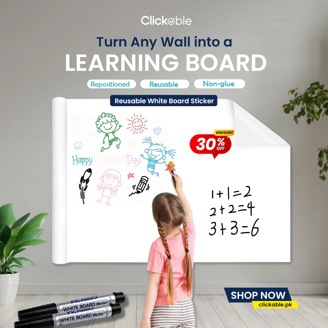 Reusable White Board Sticker (2 markers Free) – Clickable.pk