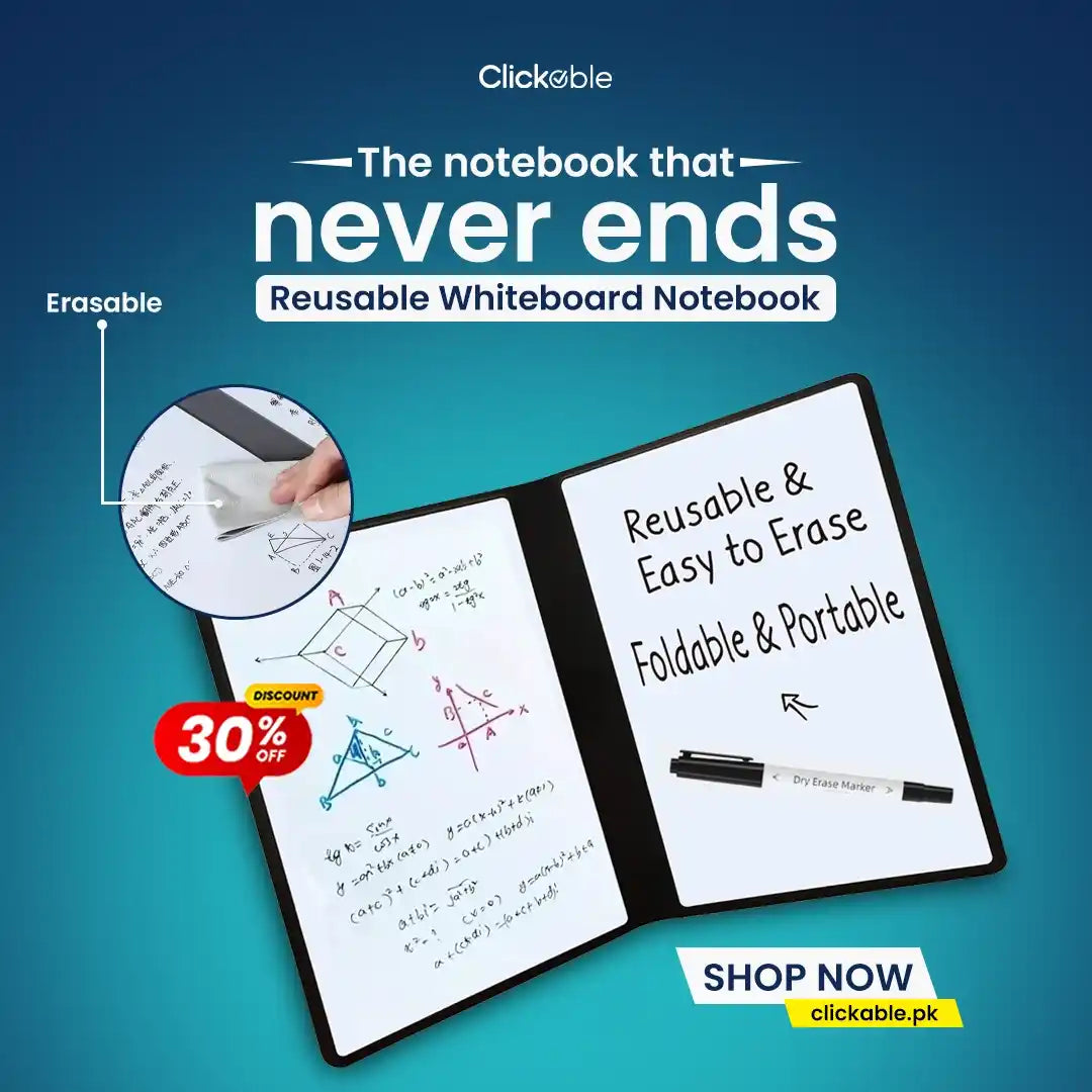 Reusable Whiteboard Notebook – Clickable.pk